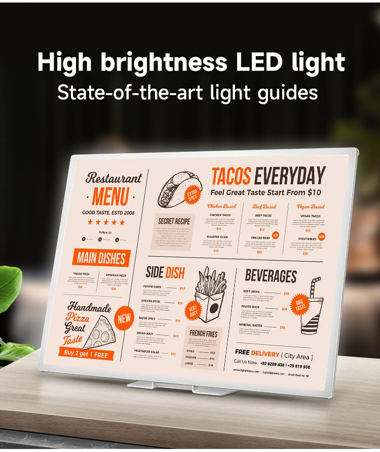 Pizza Cafe Bar Table Led Menu Light Box With A3 A4 Horizontal Vertical ...