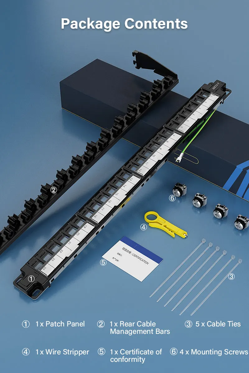24 Port STP Patch Panel with Adjustable Rear Cable Management Bar for ...