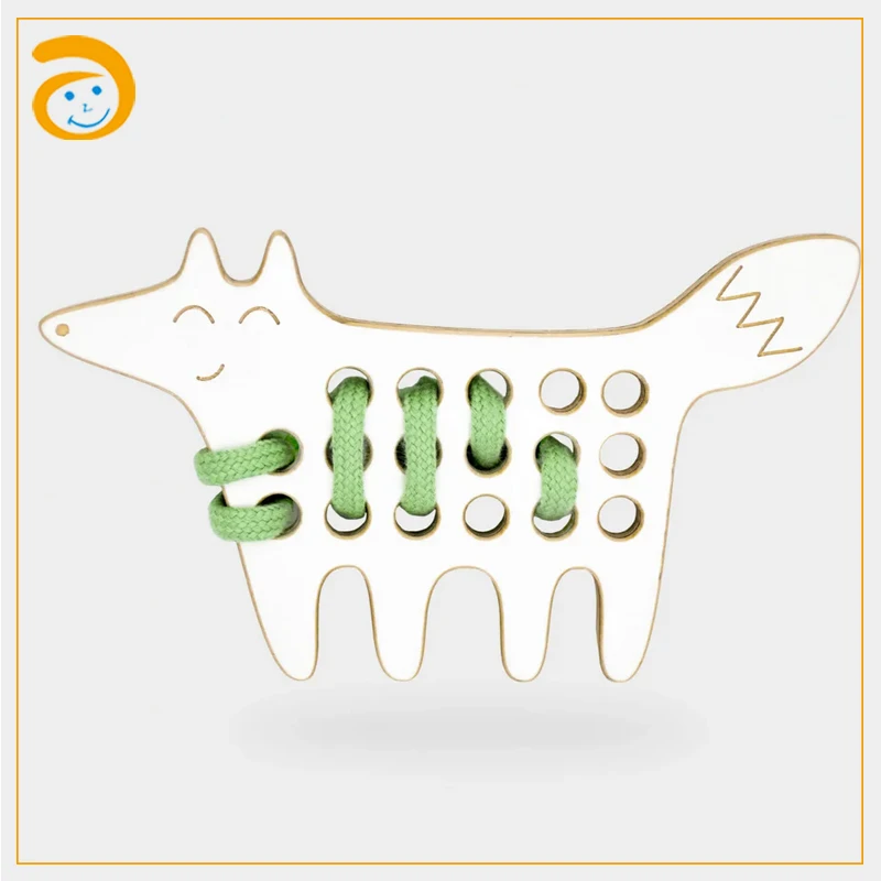 Wooden Lacing Animal Cat Dog Threading Toys Early Learning Fine Motor ...