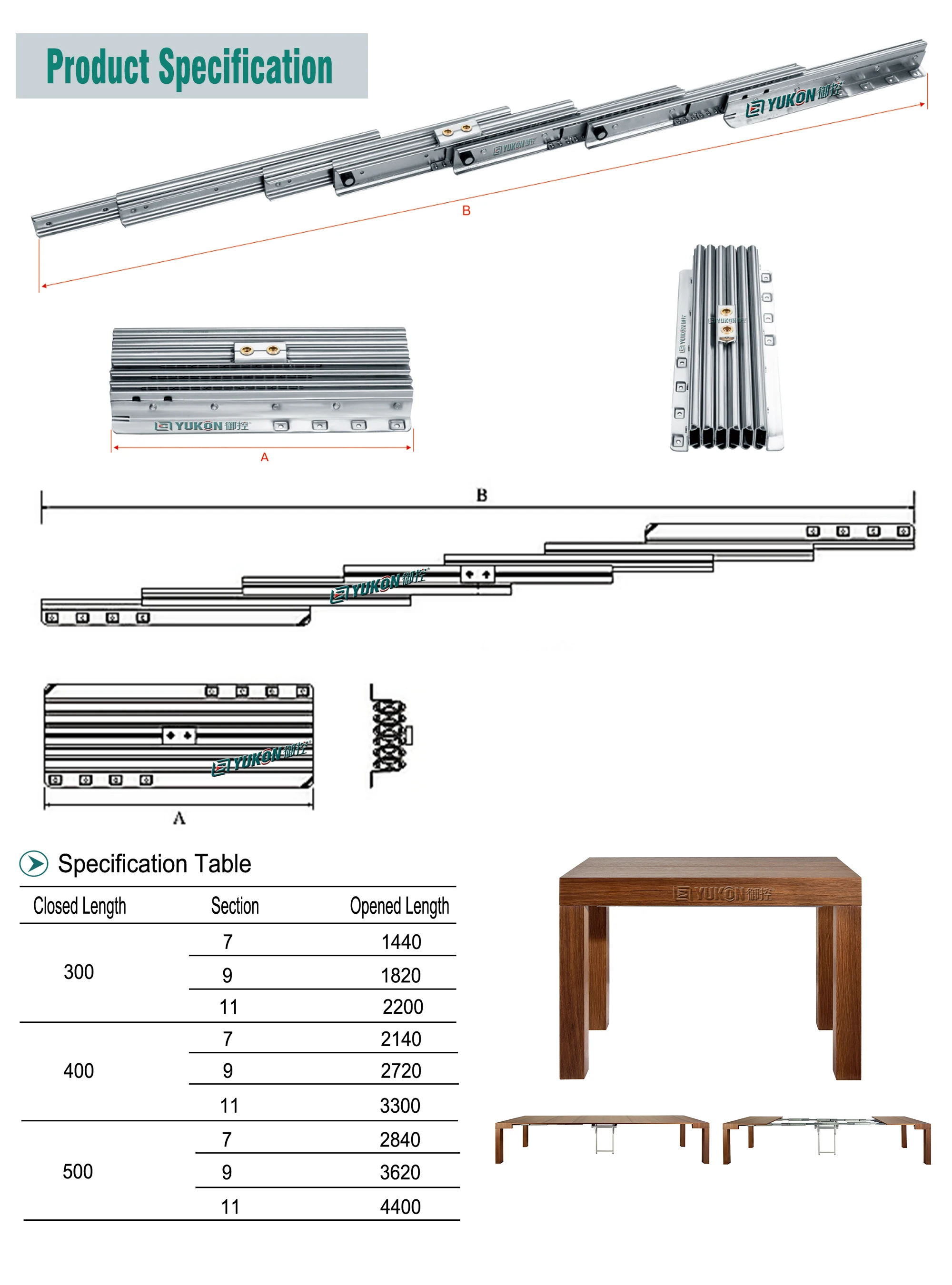 Iron Aluminium Telescoping Mechanism for Extendable Tables