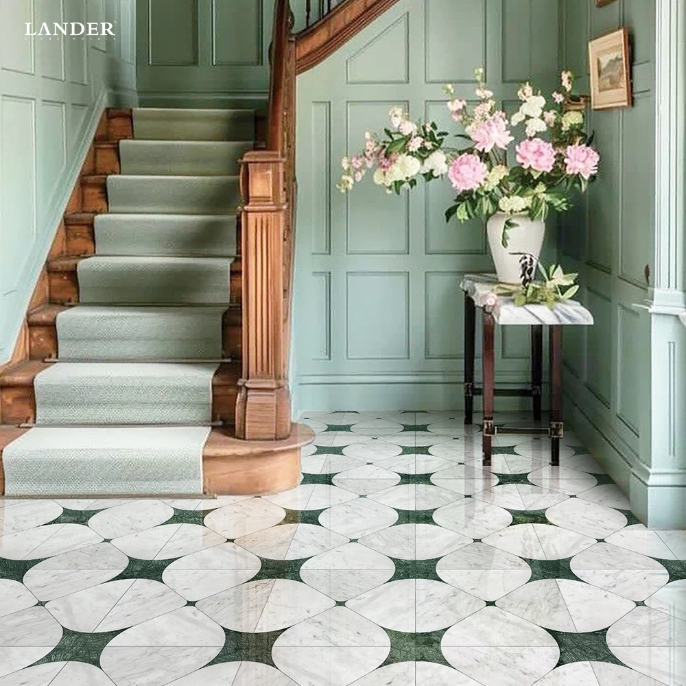 Alibaba.com: Lander Stone Luxury Waterjet Marble Mosaic Tile, Parquet ...