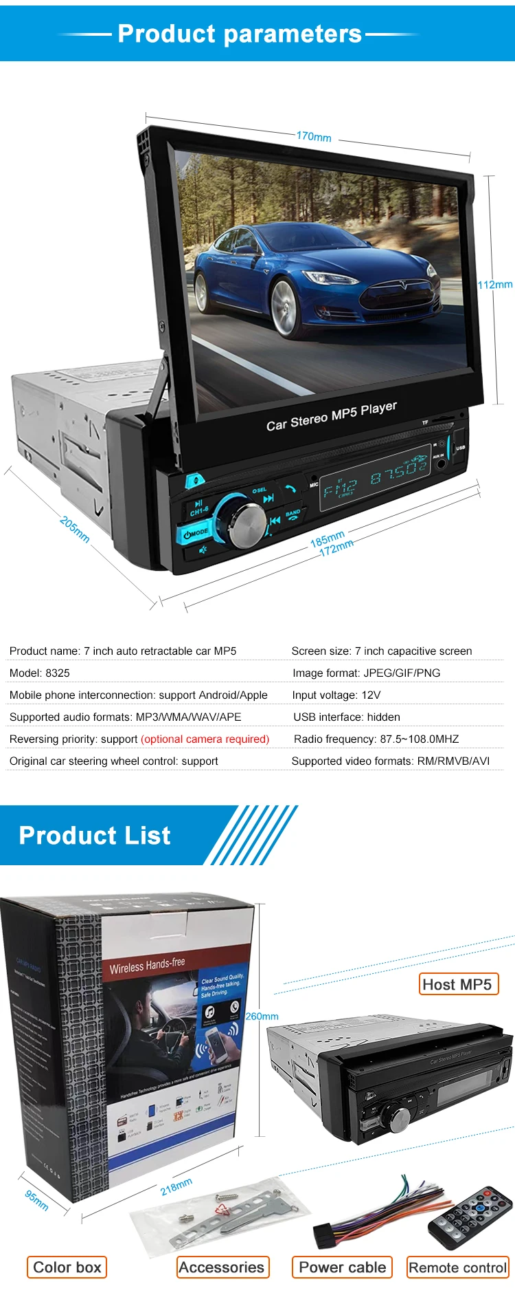 Autoradio 7inch Retractable Car Tv Stereo Mp5 Video Player Portable Dvd ...