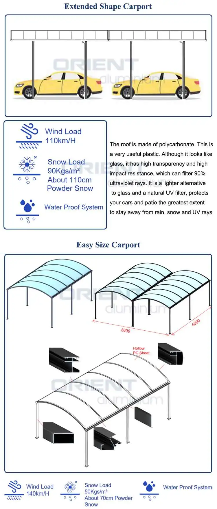 Aluminum Carport Cantilever Garages System for Car Parking