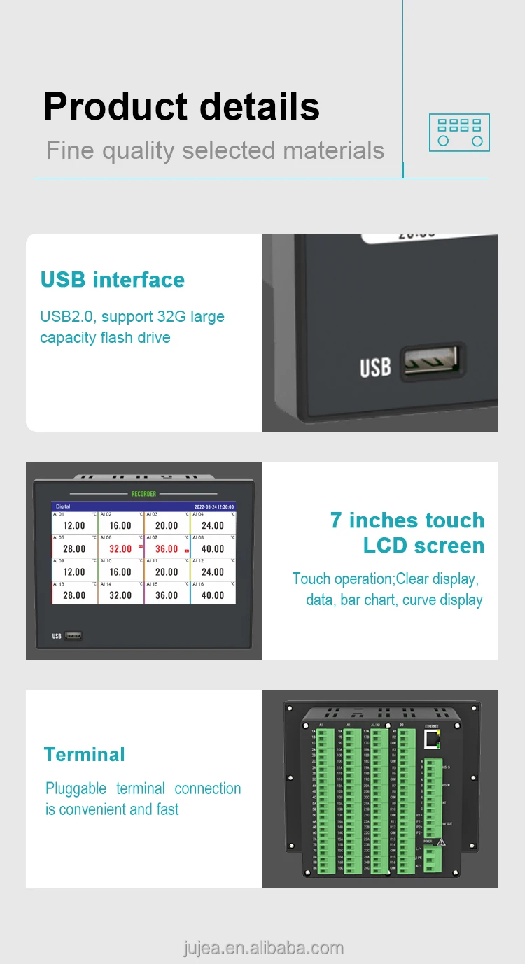 16 32 Channels RS485 Modbus USB Data Recorder Controller