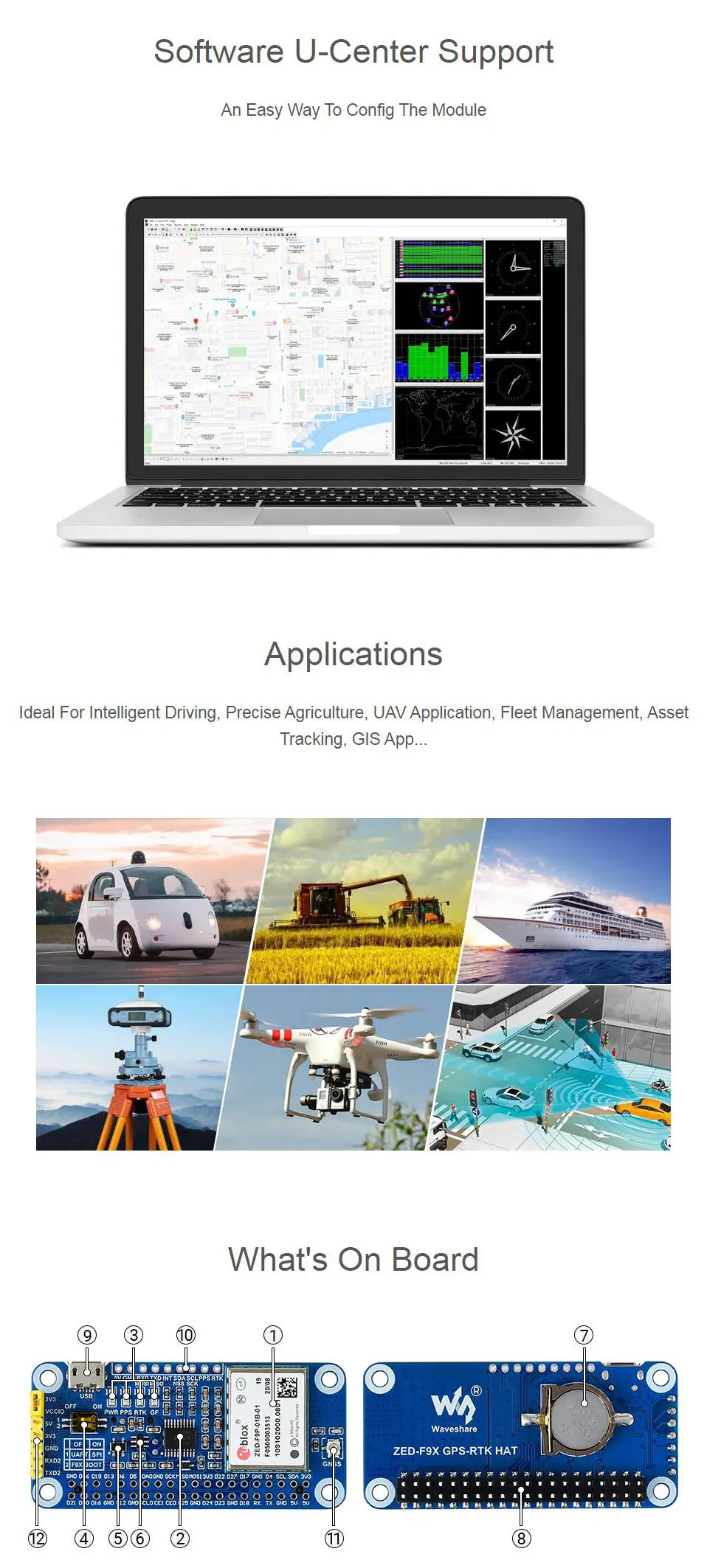 Zed-f9p Gps-rtk Hat For Raspberry Pi Centimeter Level Accuracy Multi ...