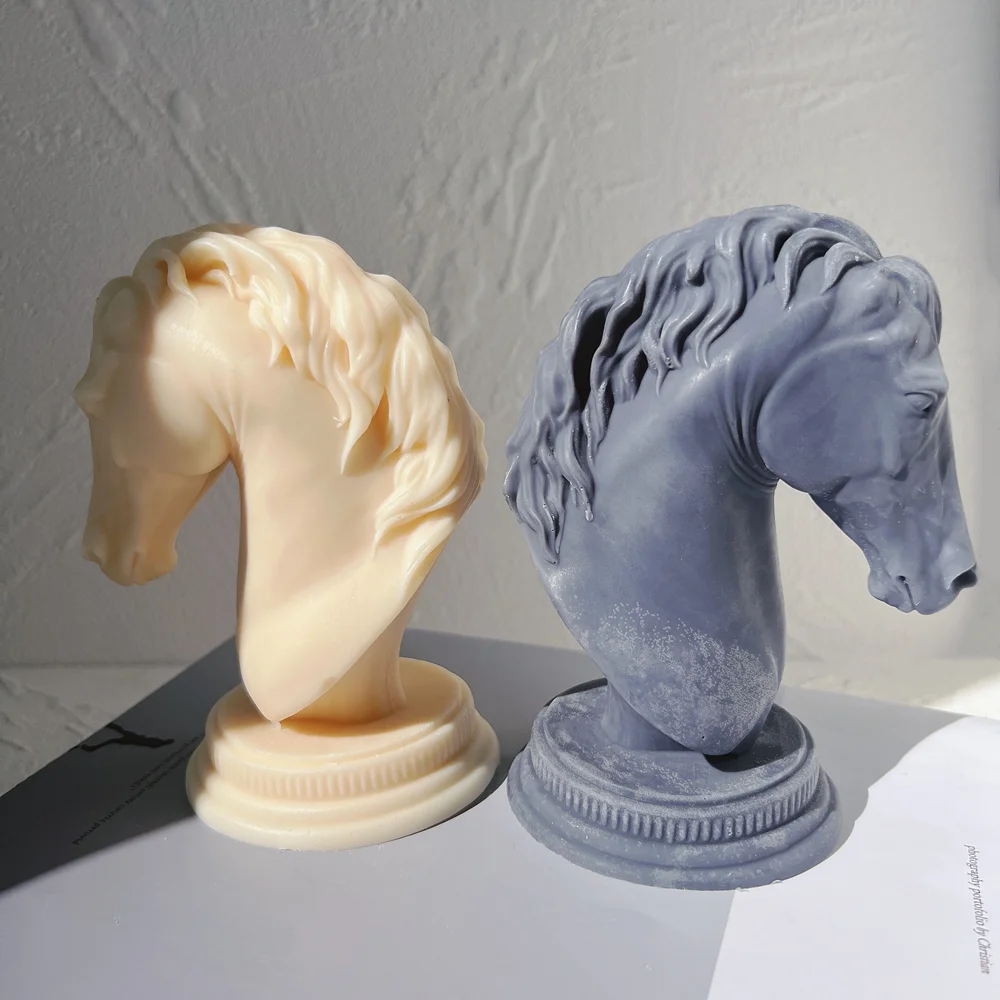 Bust Riding Sculpture Art Figurine Animal Poney Candle Mould Horse Head ...