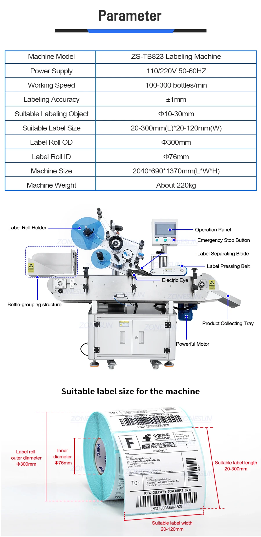 Zonesun Zs-tb823 Horizontal Tube Sticker Automatic Crayon Plastic Round Bottle Labeling Machine ...
