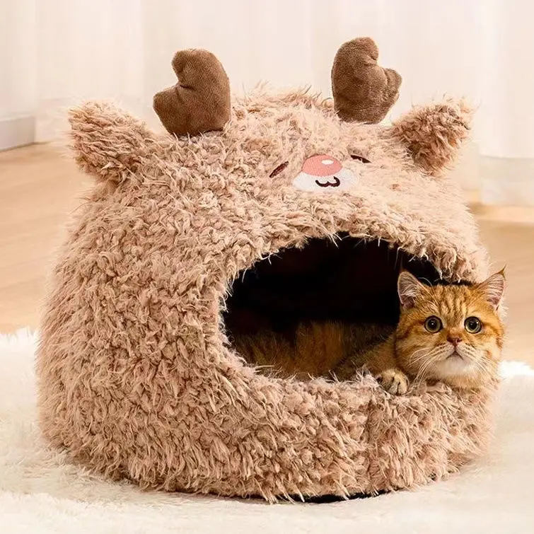 Wholesale Fluffy Cute Cat Cave Pet Dog Nest Closed Non Slip Bottom ...