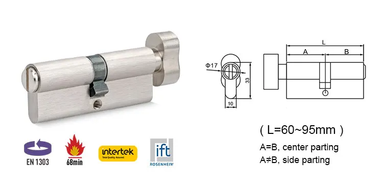 Euro WC Cylinder with Knob: Keyless Cylinder Lock for Bathroom