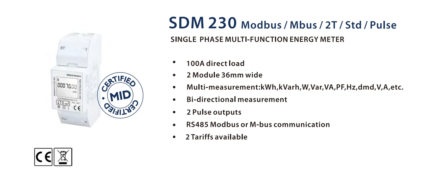 Din Rail Smart Meter Single Phase Energy Meter Sdm230 Modbus Mbus Smart ...