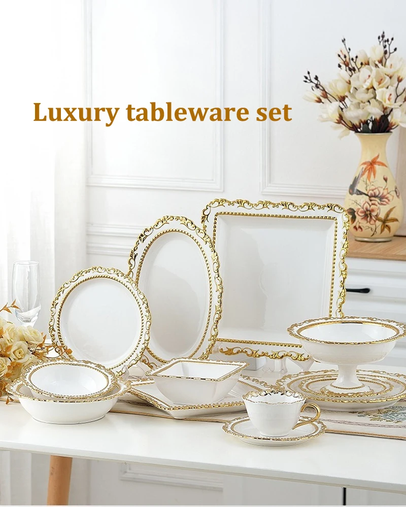 Luxury Royal Ceramic Dinnerware Set - 16 Pcs Gold Inlay