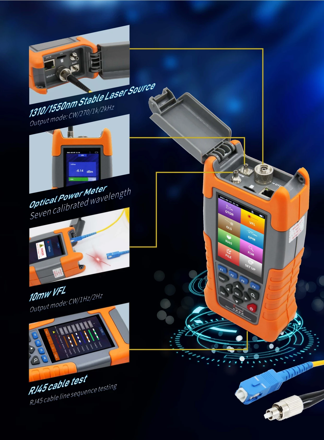 FHO1000-D28 OTDR - 100km Test with Bluetooth & FC SC Adapters
