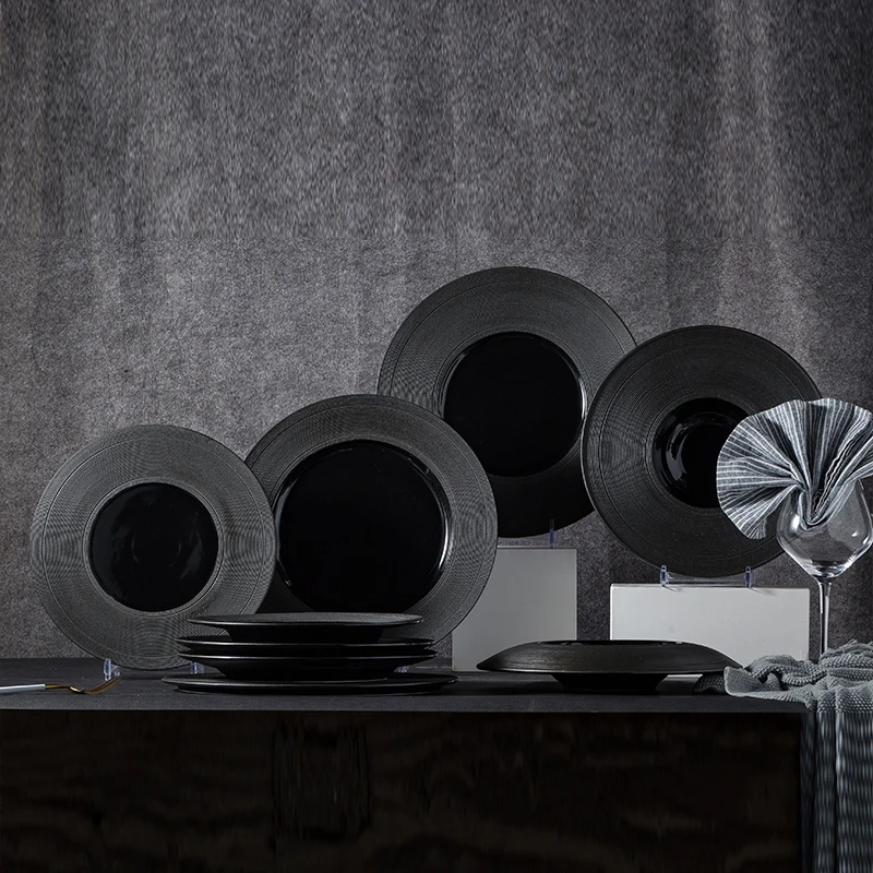 Ceramic Steak Plate Black Dinner Pasta Sweet Dessert Sushi Fruit Salad ...