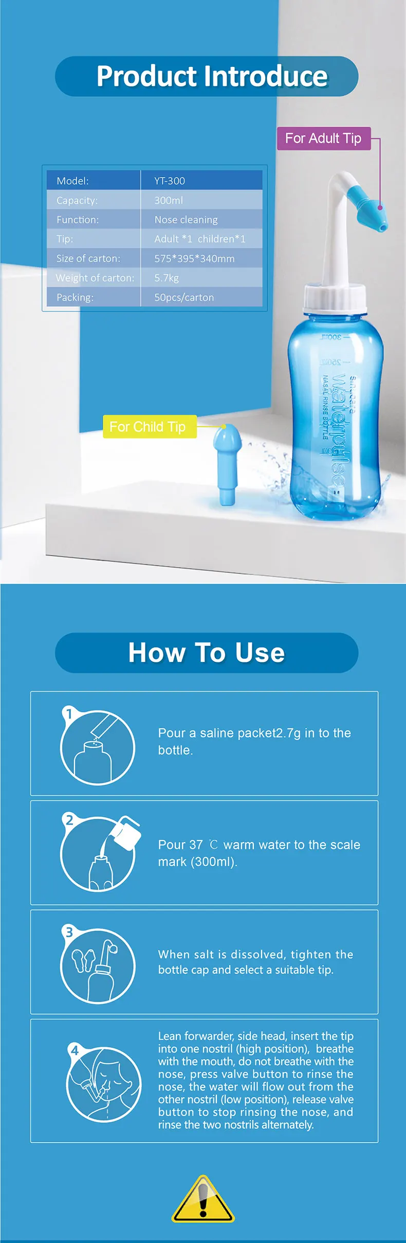 Waterpulse Sinucare Saline Nose Washing Irrigator for Adults & Kids ...