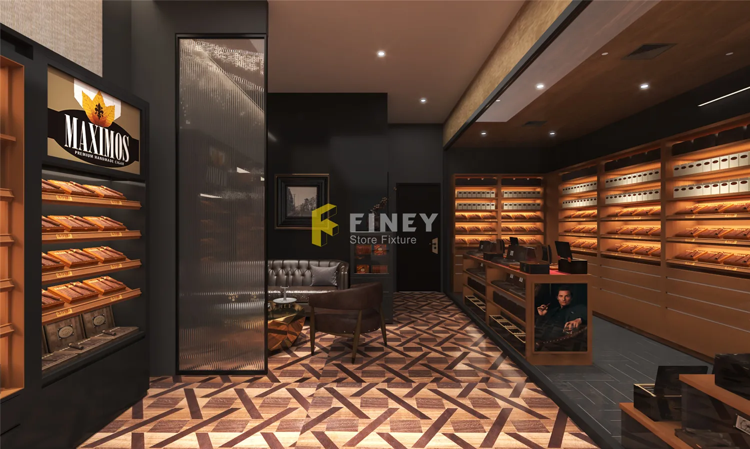 Custom Cigar Store Interior Design - Wood & Glass Displays
