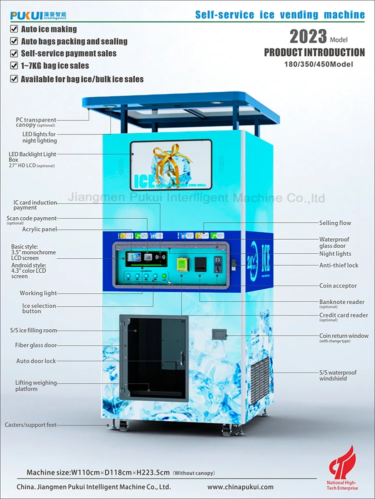 Outdoor Self Serve Ice Vending Machine with Bagging System