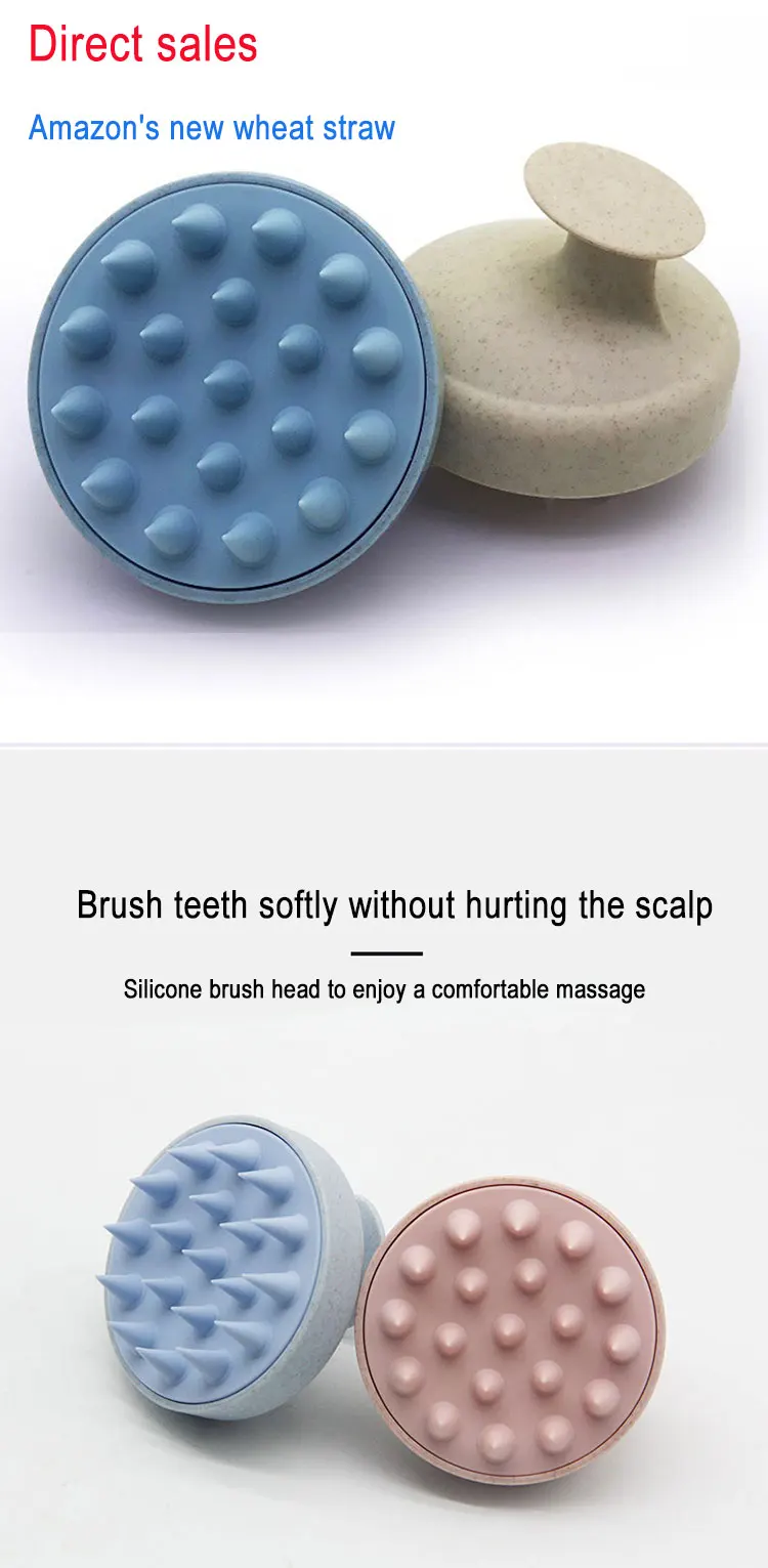 4 Color Wheat Straw Detangle Silicone Scalp Massage Hair Shampoo Brush ...