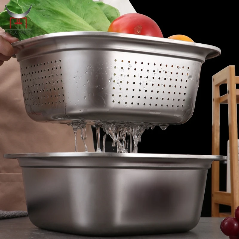 Stainless Steel Strainer Drainer Basket Square Mixing Bowl Cereal ...