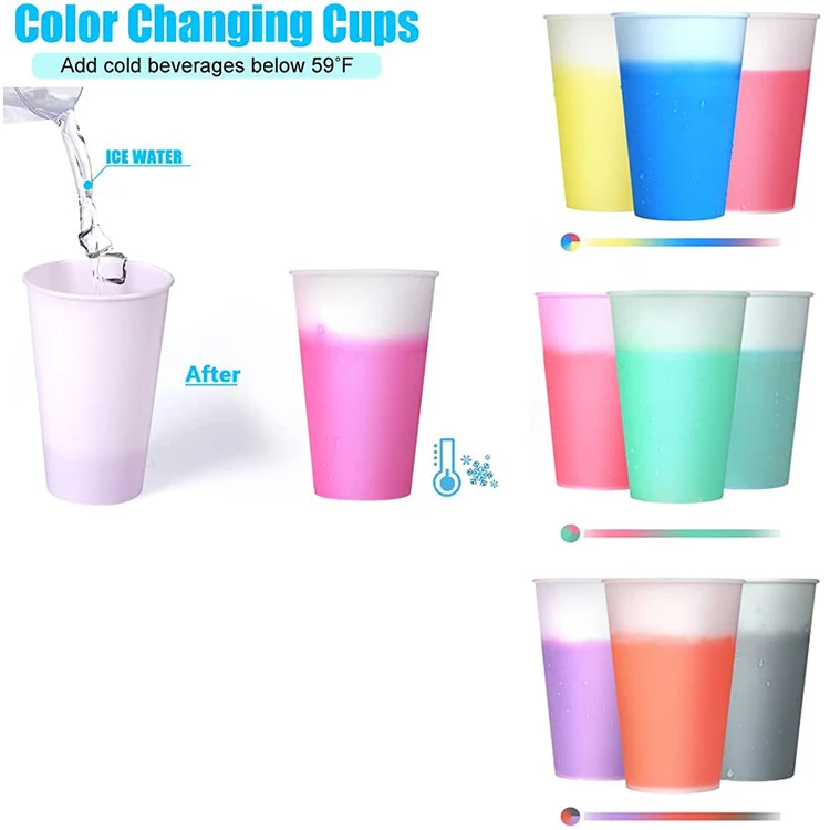 Plastic Reusable Cold Magic Drinking Temperature Change Color Cup with Lid