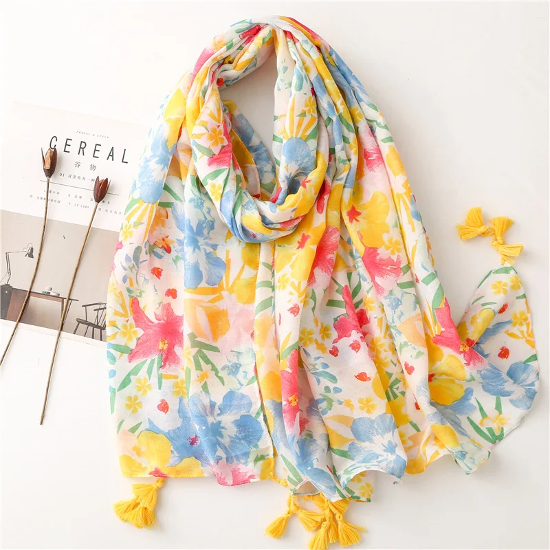 Manufacturer 2022 Fancy Flower Soft Cotton Viscose Scarves
