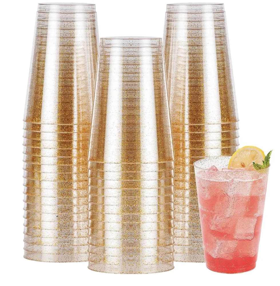 9oz 10oz 12oz 14oz 16oz Glitter Gold Disposable Plastic PS Cups for ...