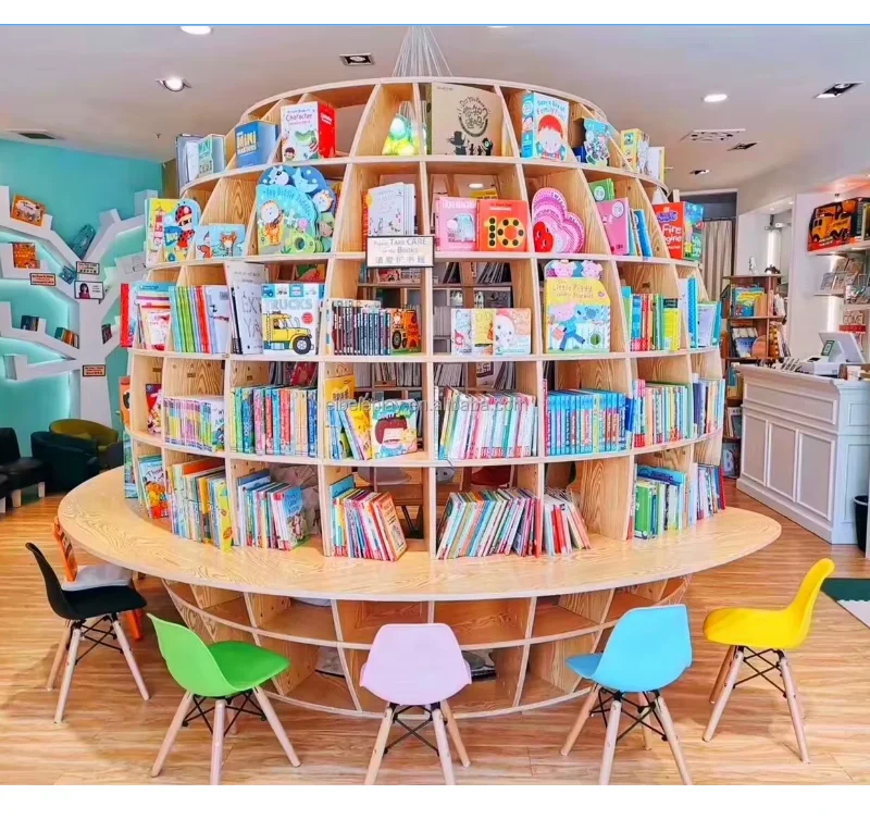 Preschool library reading room wooden spherical bookshelf floor multi ...