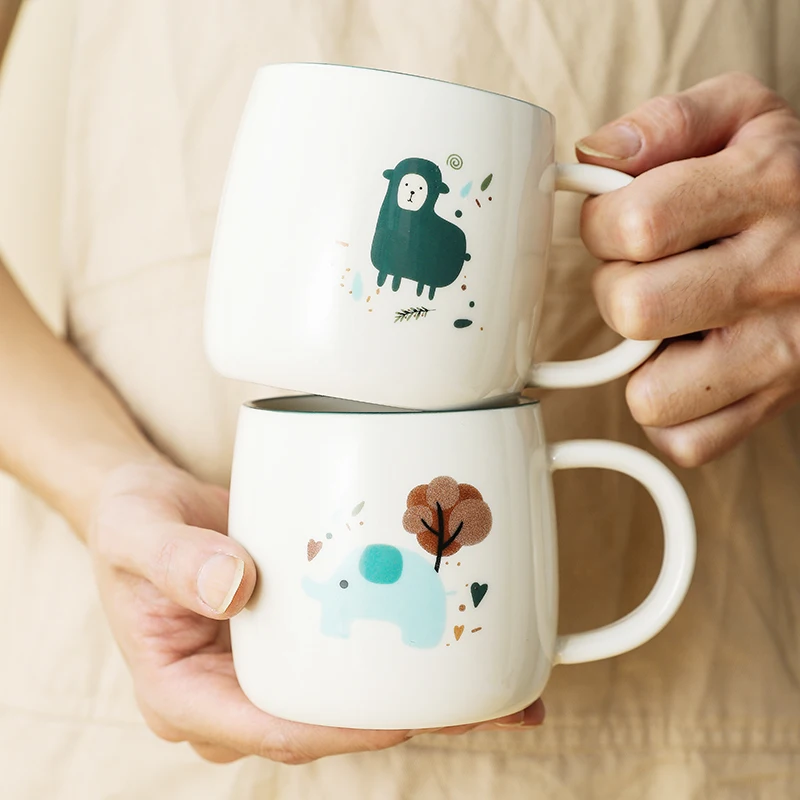Nordic Porcelain Inside Decal Mug Cute Animal Water Mugs Chubby Shape ...