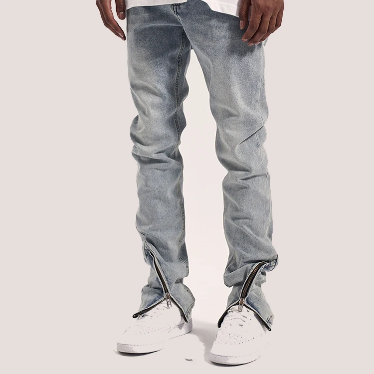 Huili Oem Wholesale High Quality Grey Washed Zipper Straight Leg ...