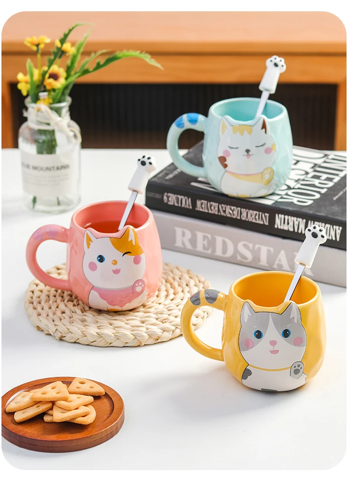 Cute Ceramic Cat Mug Cartoon Animal Coffee Mug Cat Lovers Ceramic Cup ...