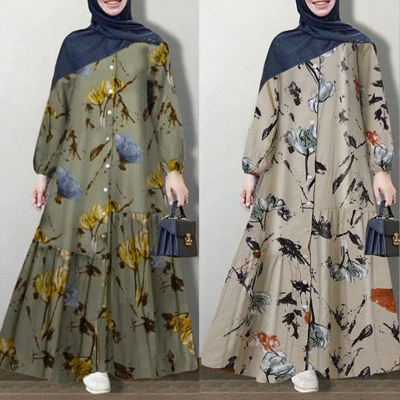 Vintage Muslim Printed Dress Women's Spring Sundress 2022 Casual Long ...