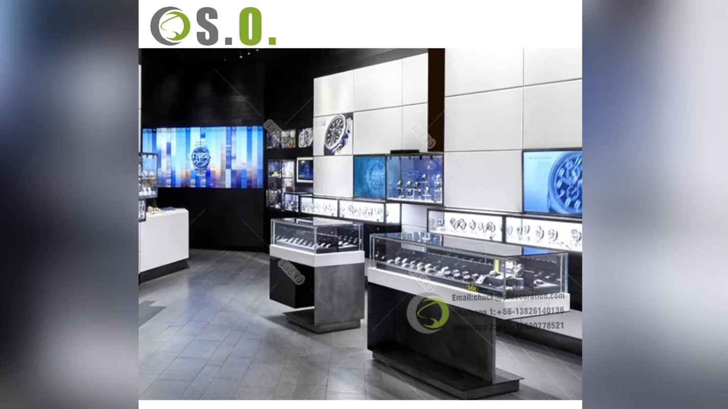 Custom Shop Counter Design Wall Mounted Watch Display Case Watch ...