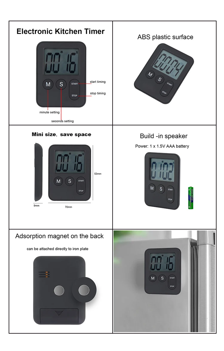 Abs Adsorption Magnet Electronic Small Kitchen Timer - Buy Digital ...
