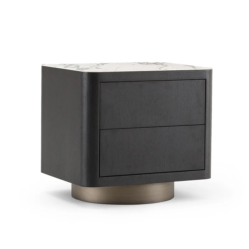 Modern Italian Night Table Black Veneer Storage Nightstand Light Luxury ...