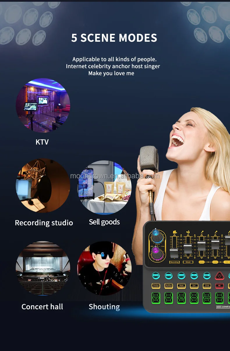 V10 Pro Sound Card USB Karaoke Mixer for Podcasting - Dual Mic Inputs ...
