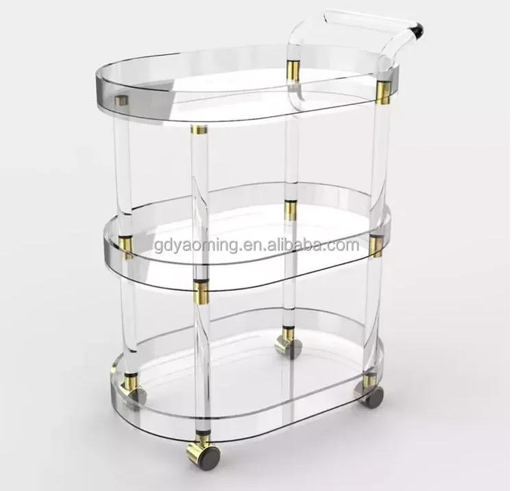 3 Tier Lucite Rolling Cart Arabic Acrylic Bar Carts Serving Trolley For ...