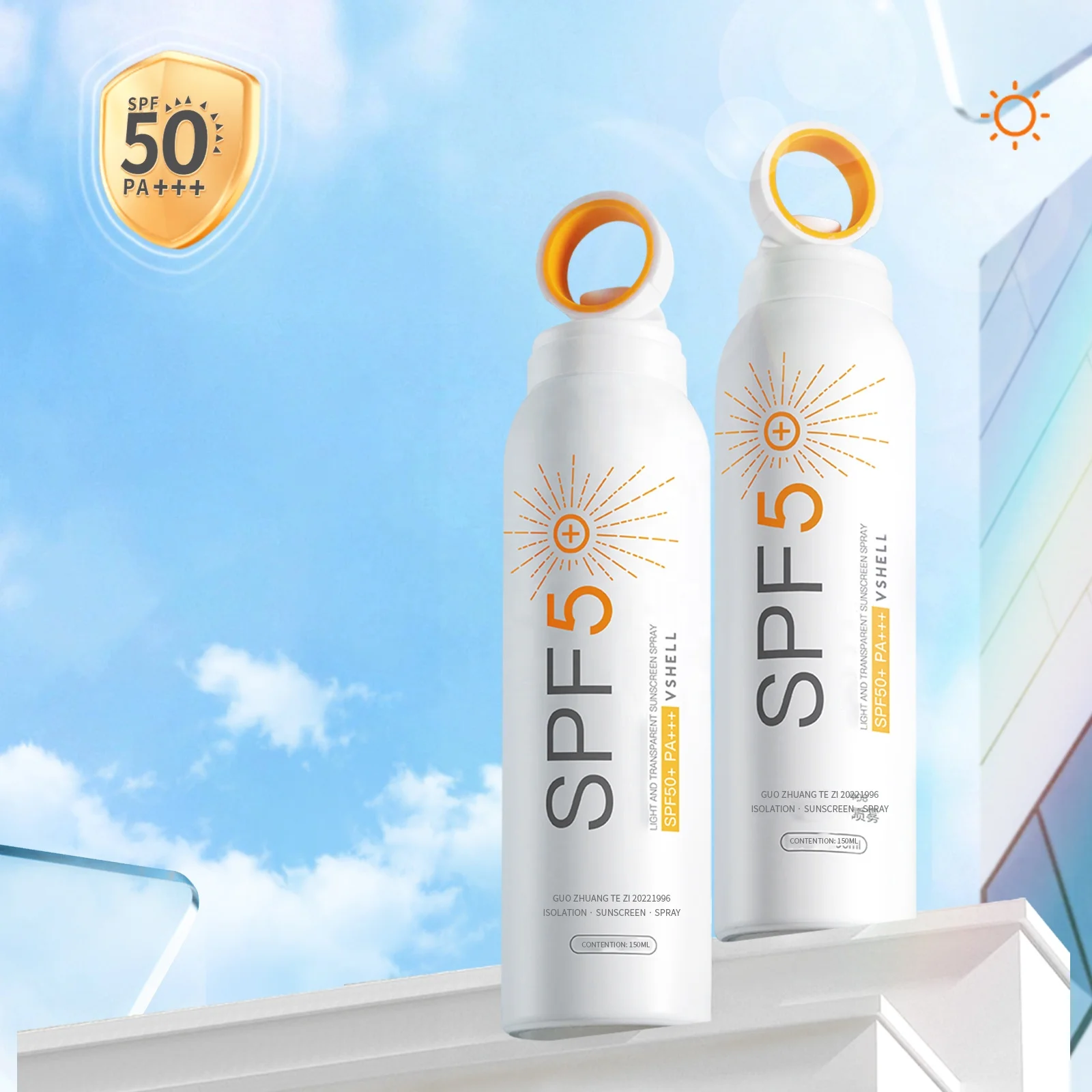 VSHELL Sunscreen Spray SPF 50+ PA+++ Outdoor Anti-Ultraviolet Physical ...