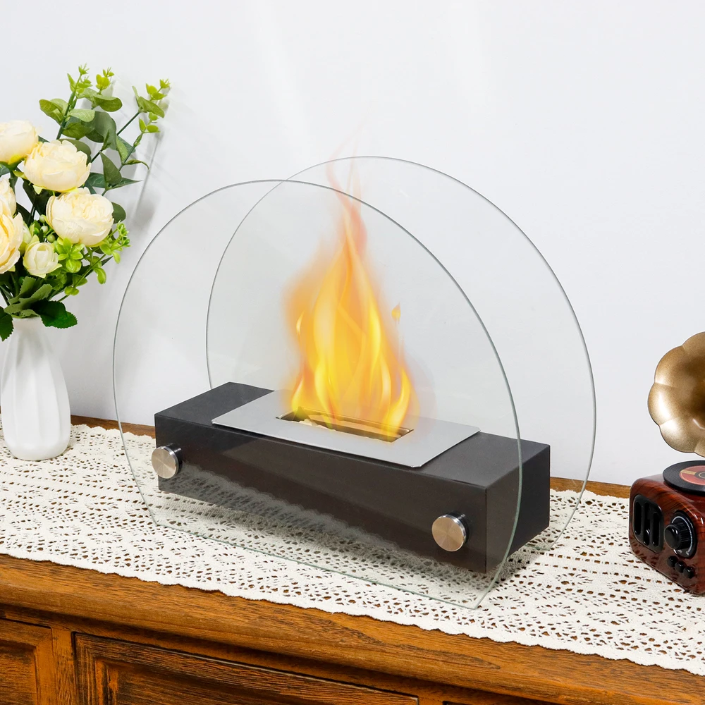 Freestanding Circular Glass Bioethanol Fireplace - Decorative