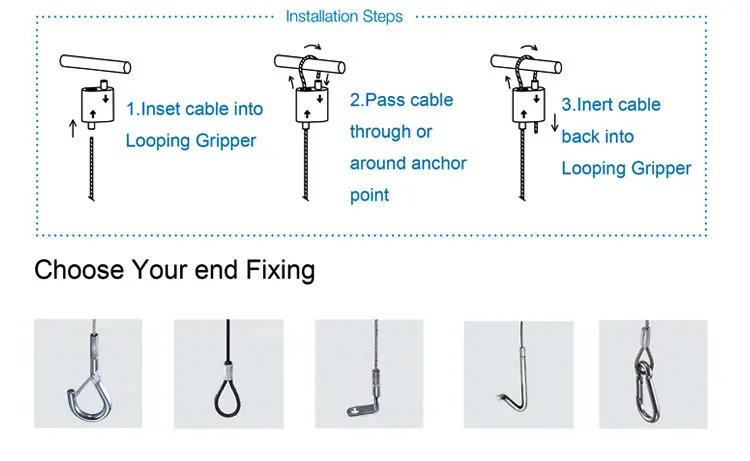 Wire Rope Suspension Hanging Kit Double End Exit Aircraft Cable Looping ...