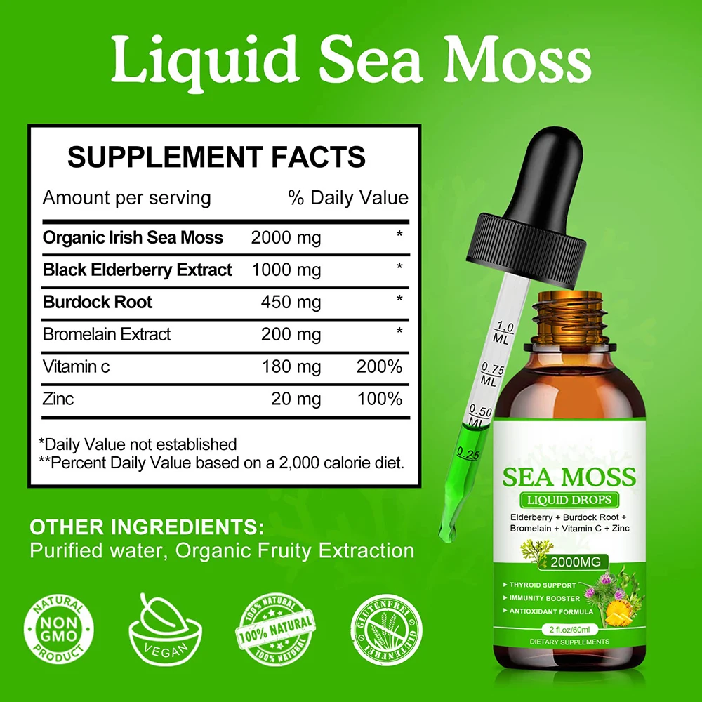 Custom Label Sea Moss Liquid Drops Irish Sea Moss With Elderberry ...