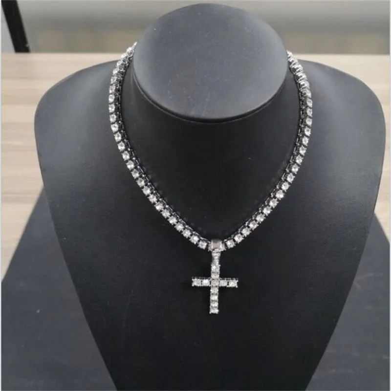 Iced Out 5mm Tennis Chain With Alloy And Rhinestones Hip Hop Cross ...