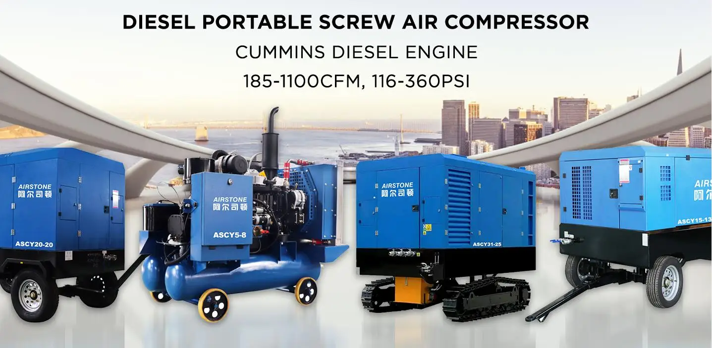 Airstone Portable Diesel Screw Air Compressor - 350 CFM