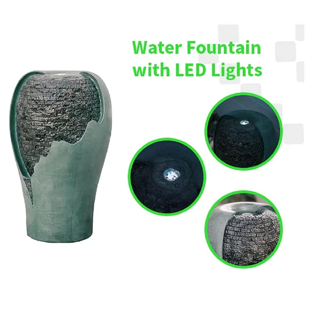 25" Inch Tall Modern Round Broken Egg Shell Jar Waterfall Fountain With ...