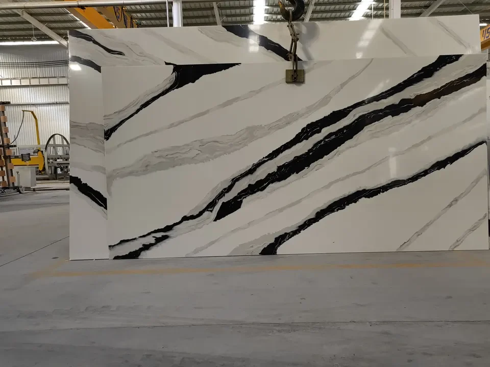 Artificial Black Calacatta Panda Quartz Slab Stone - Buy Artificial ...