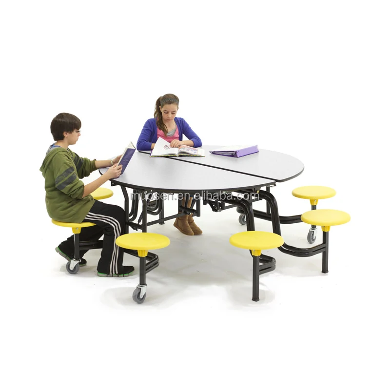 Cafeteria Folding Round Mobile Dining Table School Furniture 8 Seats ...