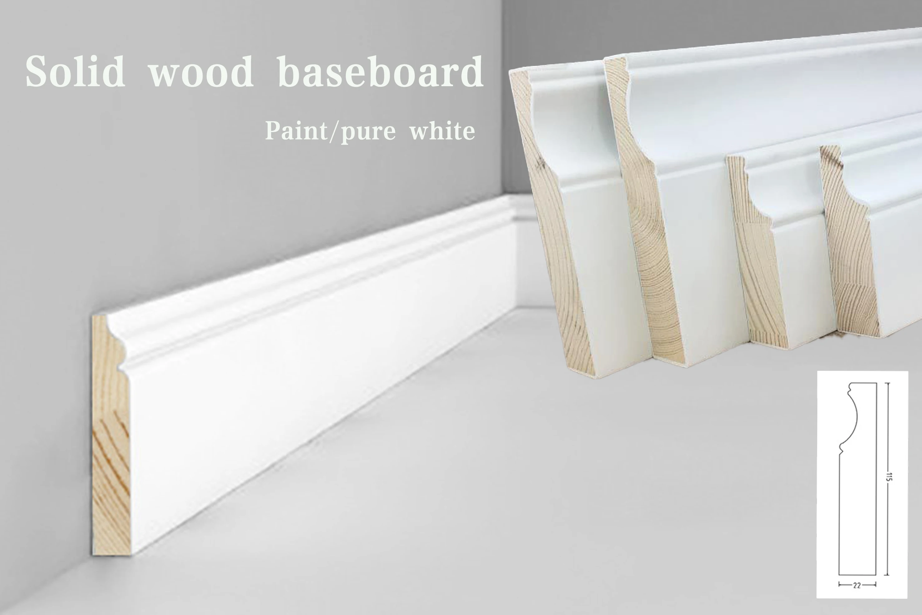 White Solid Wood Baseboard Shape Interior Decorative Wood Molding ...