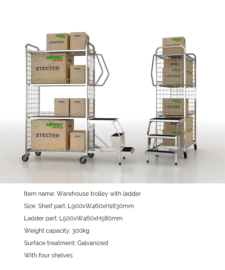 Metal Two Layer Movable Warehouse Roll Containers Picking Trolley with ...