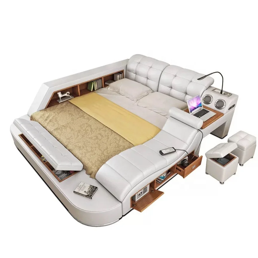 modern functions leather bed with massage multifunctional smart bed ...
