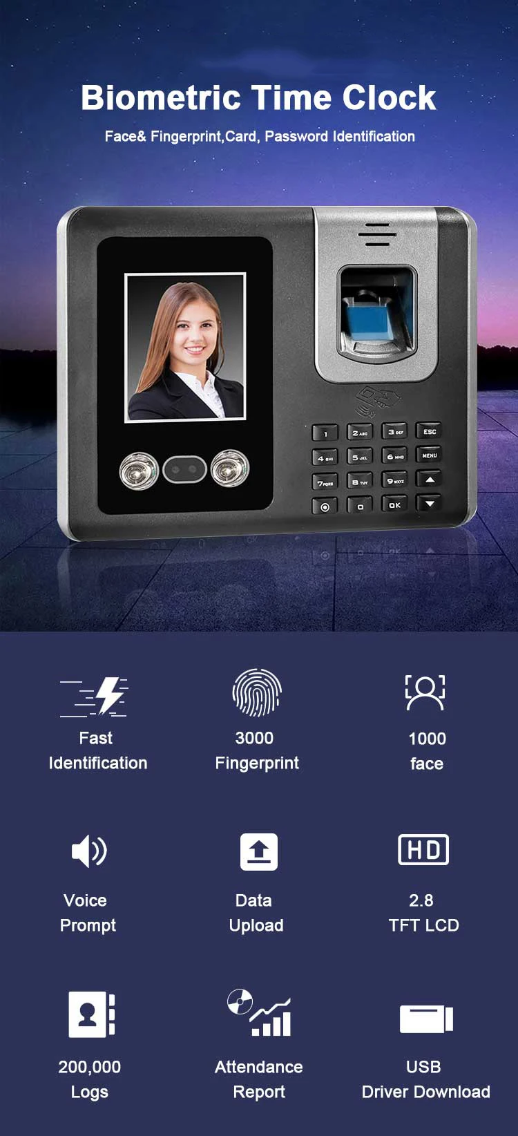 Employee Biometric Time Recording Face Recognition Time Clock In And ...