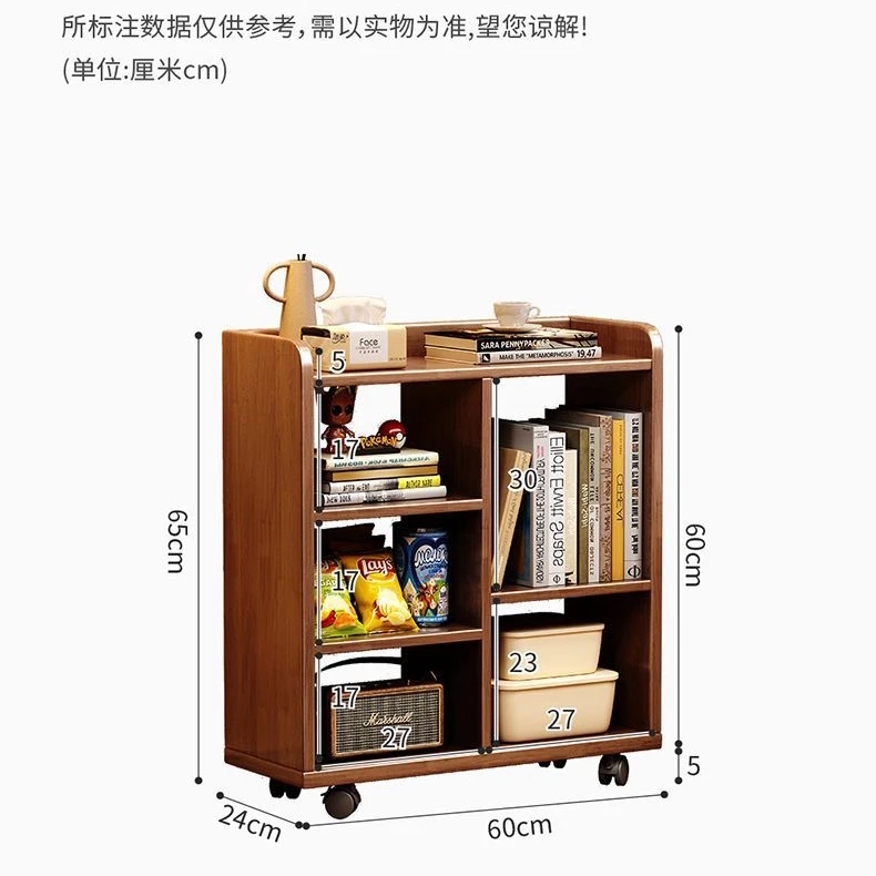 Solid Oak Wood Modern Movable Bookshelf Portable Storage Cabinet Eco ...