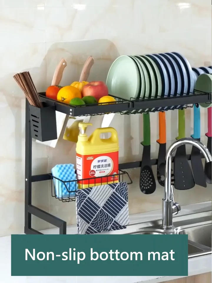 Dish Drainer Dishes Organizer Hanging Sink Black Dish Drying Rack Over ...